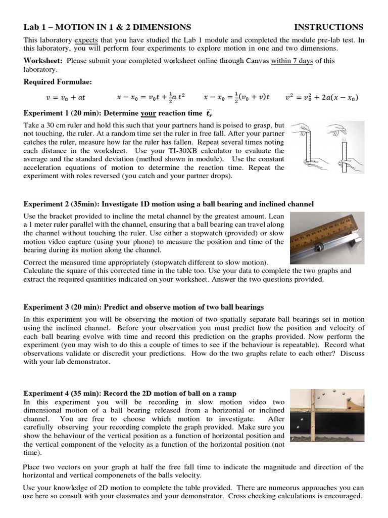 Lab1-MOTION IN 1AND 2 DIMENSIONS INSTRUCTIONS | PDF | Velocity | Euclidean Vector