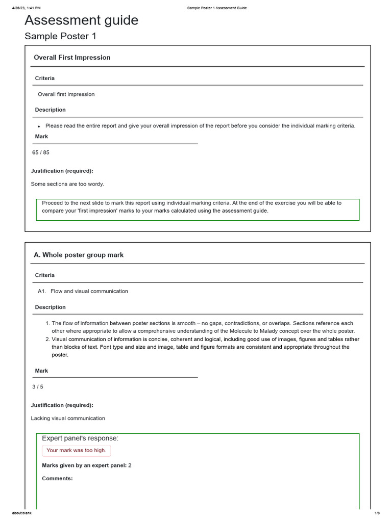Sample Poster 1 Assessment Guide | PDF | Medical Diagnosis | Information