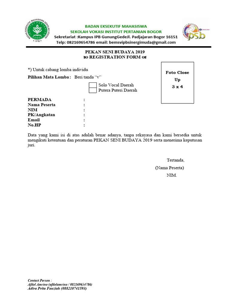 Formulir Lomba (Solo Vokal, Papida) | PDF