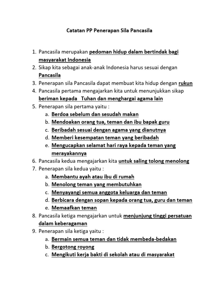 Catatan PP Penerapan Sila Pancasila | PDF