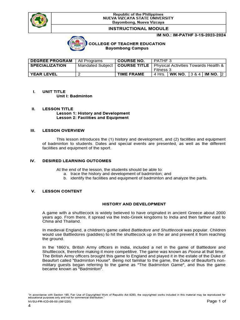 MS Pathf 3 Sports - Module 2 - Lesson 3&4 | PDF | Sports