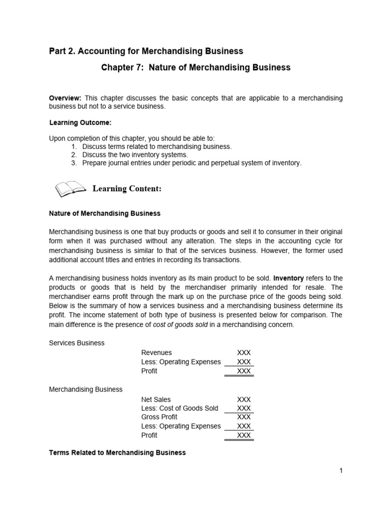 Part 2 - Module 7 - The Nature of Merchandising Business 1 | PDF ...