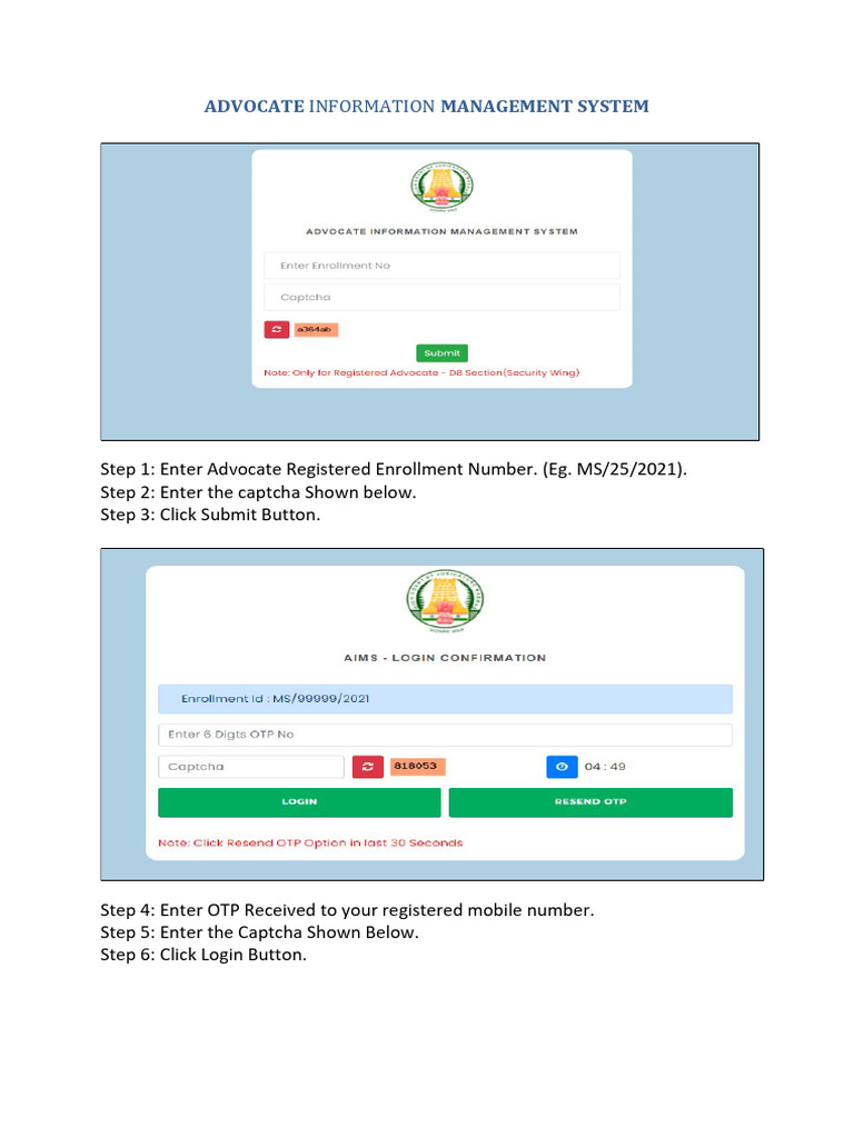 AIMS Login and User Instructions | PDF