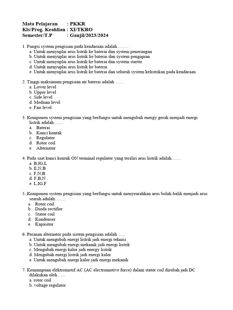 Soal PKKR Sem Ganjil Kls XI TKRO | PDF | Metode & Bahan Ajar | Sains & Matematika