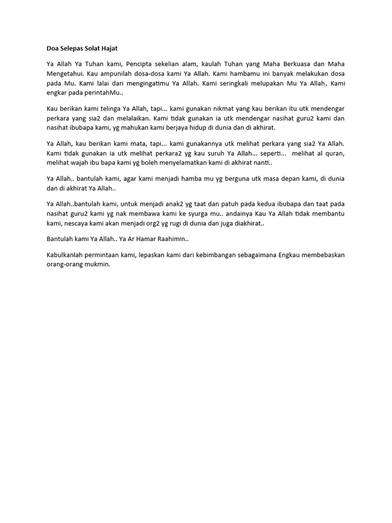 Doa Selepas Solat Hajat | PDF