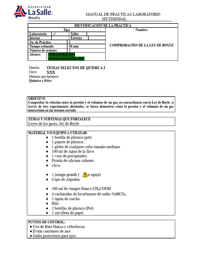 Práctica Número 1 Correción TSQ I | PDF | Gases | Laboratorios