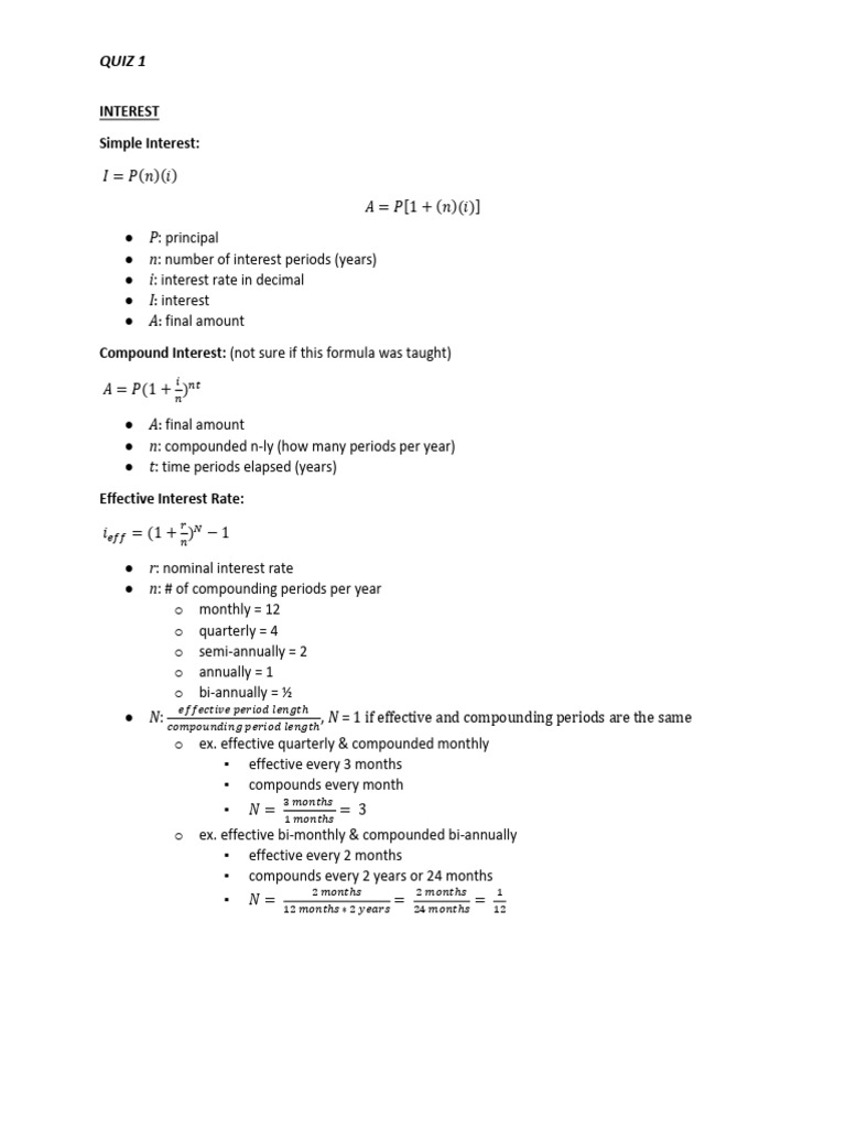 IEECONO - Compiled Formula Sheet (IN DETAIL: ALL QUIZZES) | PDF | Bonds (Finance) | Present Value