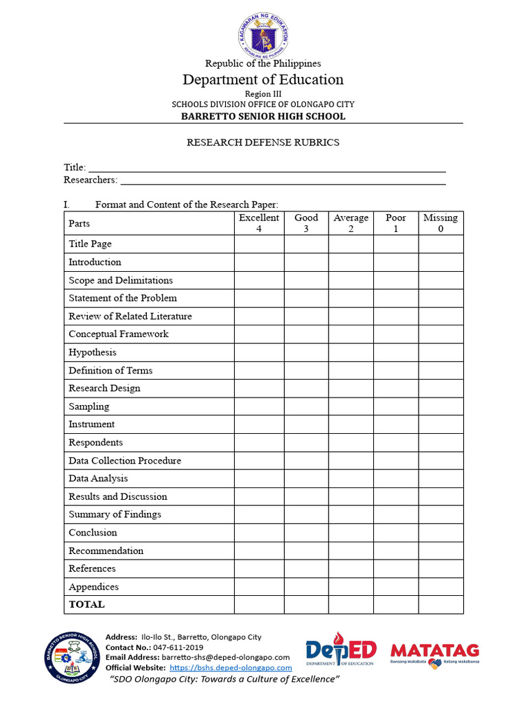 RESEARCH DEFENSE RUBRICS | PDF | Information | Cognition
