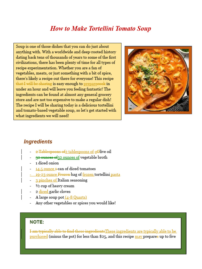How To Make Tortellini Tomato Soup: Ingredients | PDF | Soup | Recipe