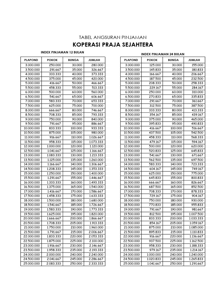 Tabel Angsuran Pinjaman | PDF