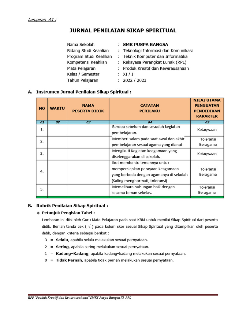 6.instrumen Penilaian-Sikap-Pengetahuan&Kisi2-Keterampilan-dll | PDF