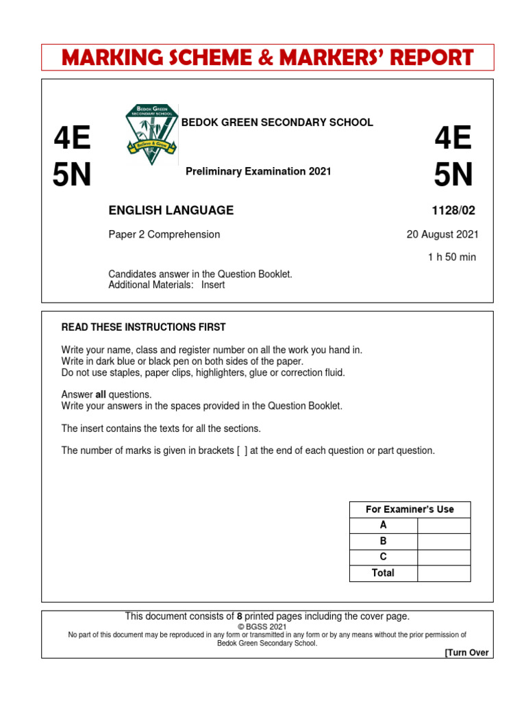 BGSS 4E5N P2 Answers Prelim 2021 | PDF | Daylight Saving Time | Sleep