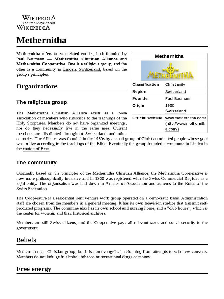 Methernitha | PDF | Christian New Religious Movements | Abrahamic Religions