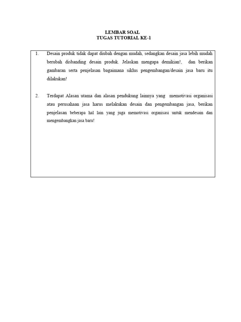 Tugas 1 - EKMA4369 - Manjemen Operasi Jasa | PDF