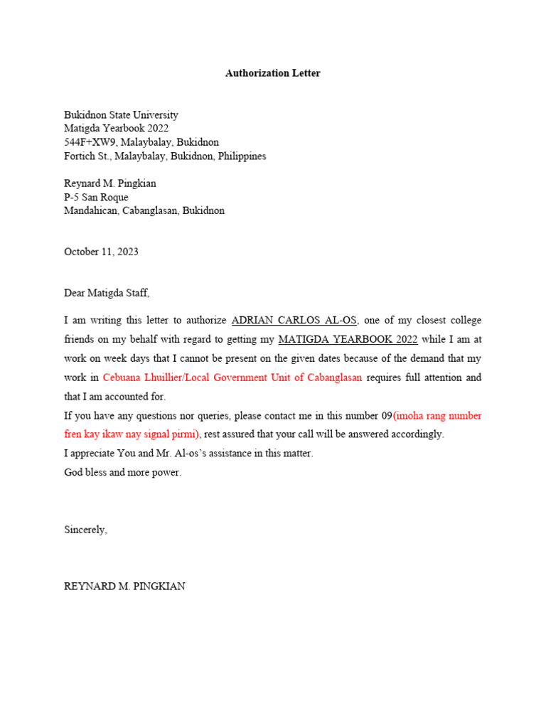 Authorization Letter | PDF | Career & Growth