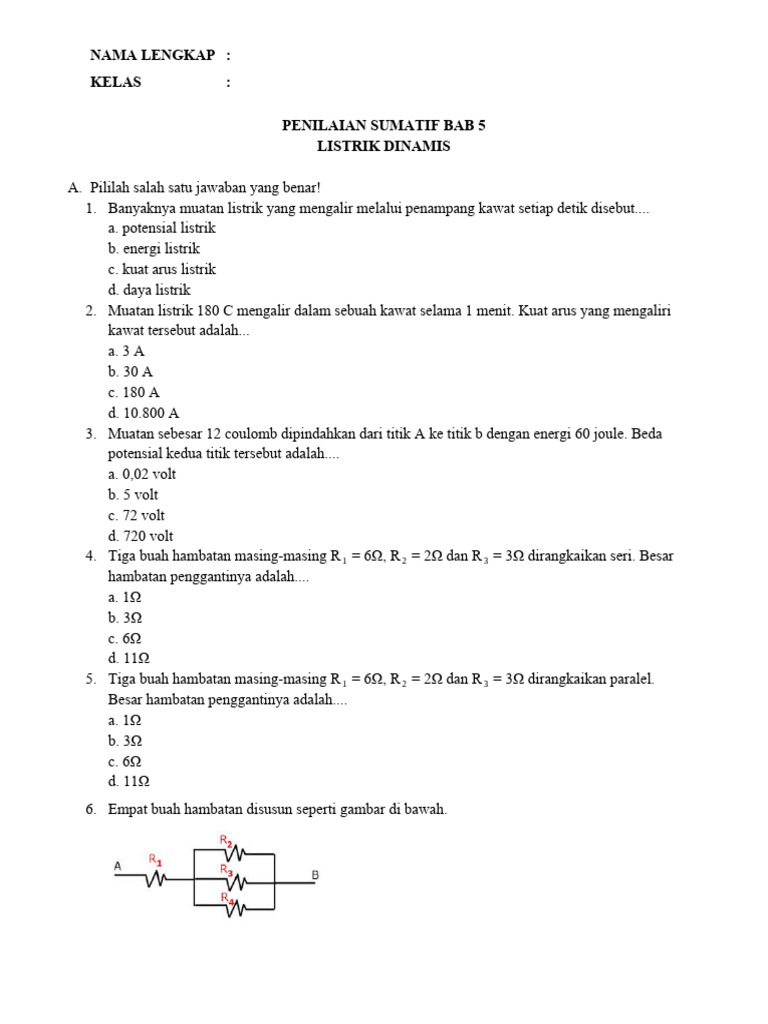 Ulangan Listrik Dinamis | PDF