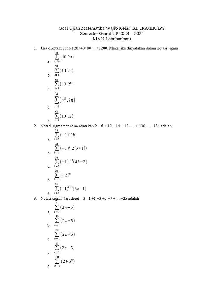 Remedial Soal Ujian MTK (W) Xi 2023-2024 Ganjil | PDF