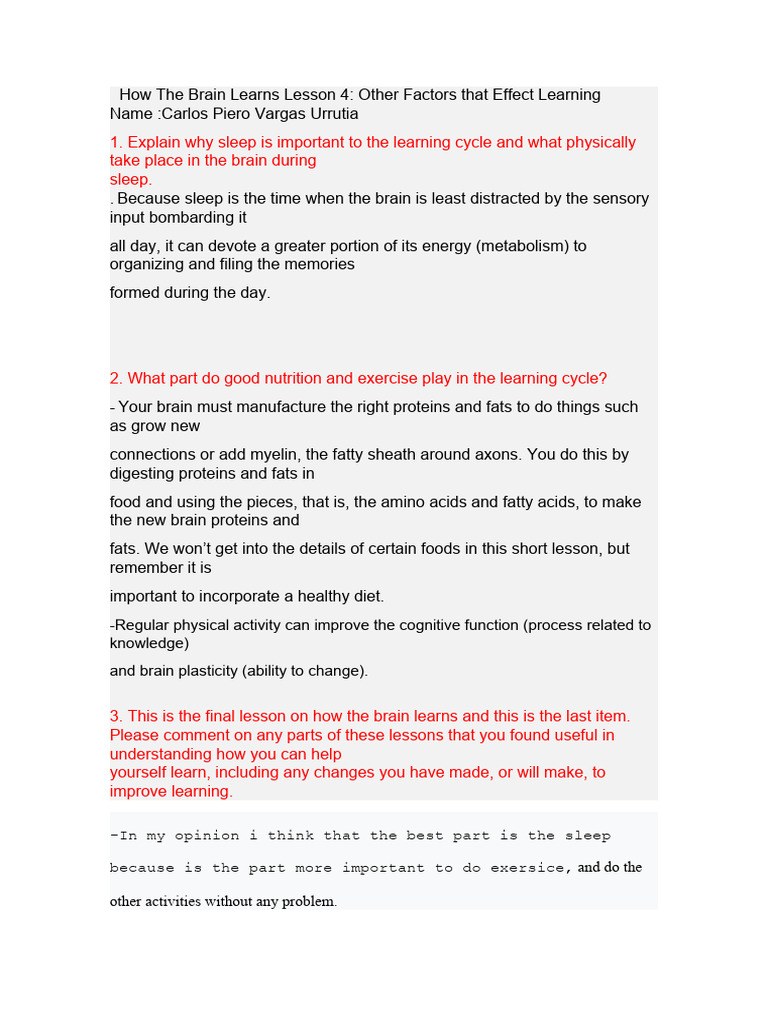 How The Brain Learns Lesson 4 | PDF | Self-Improvement | Wellness