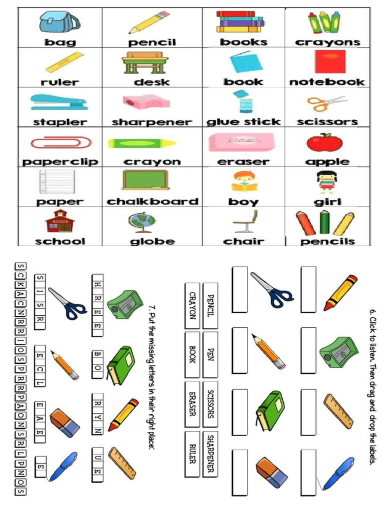 Utiles Escolares en Inglés | PDF