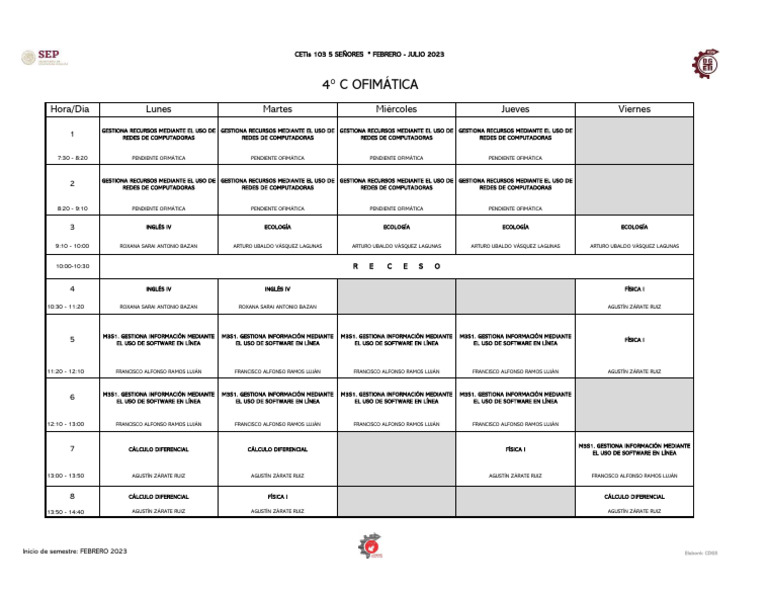 Horario CETis 103 Feb-Jul 2023 | PDF