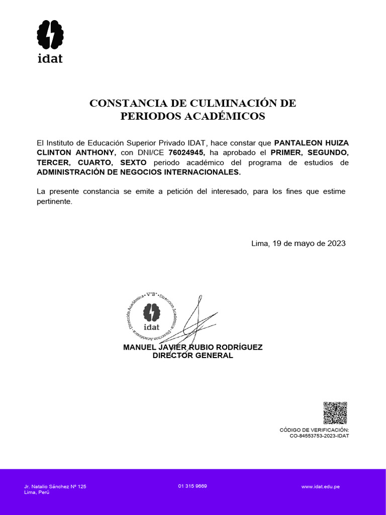 Constancia de Culminación IDAT | PDF