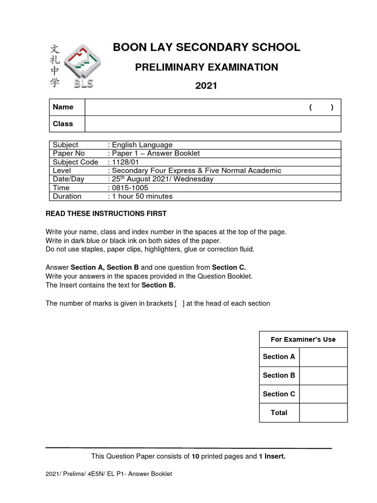 4e5n Prelims Elp1 2021 | PDF
