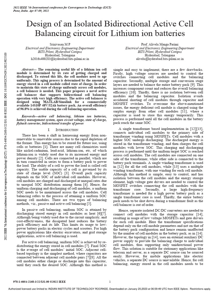 Bidirectional Active Cell Balancer Design | PDF | Transformer | Capacitor