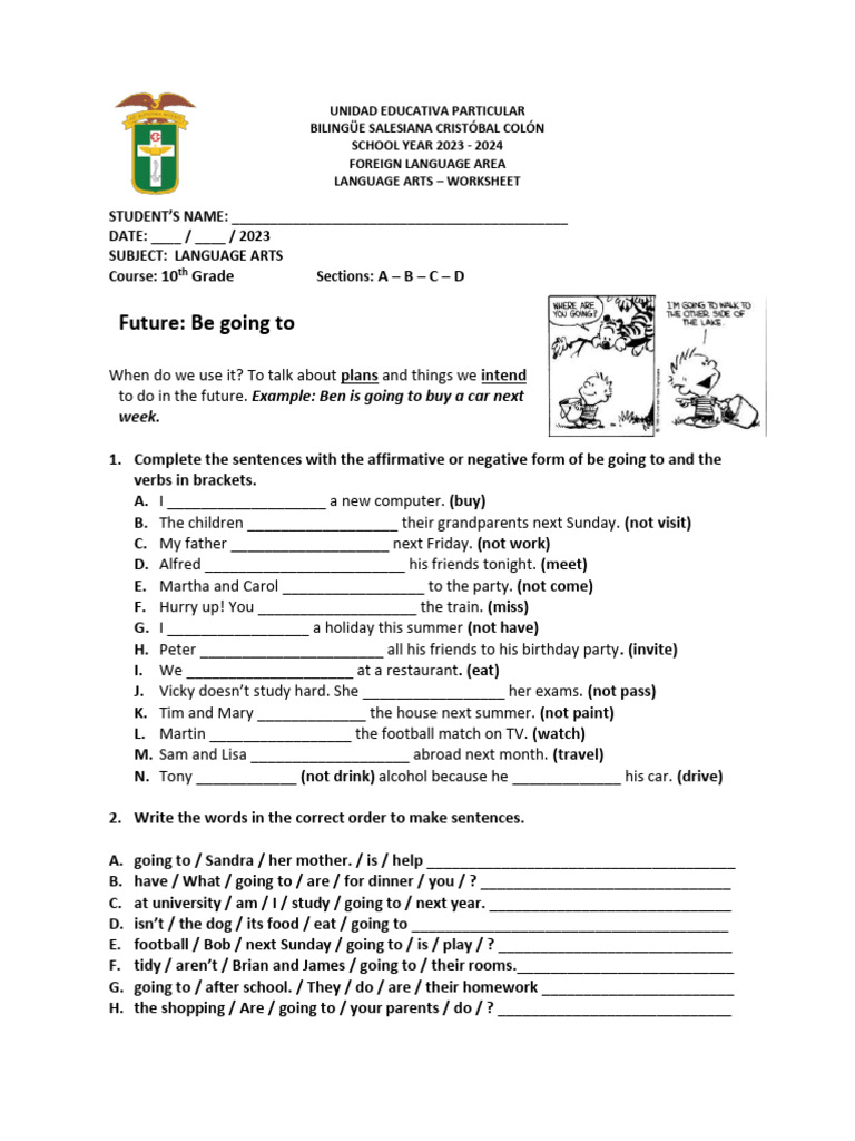 Be Going To Worksheet 1 | PDF | Grammar | Linguistics