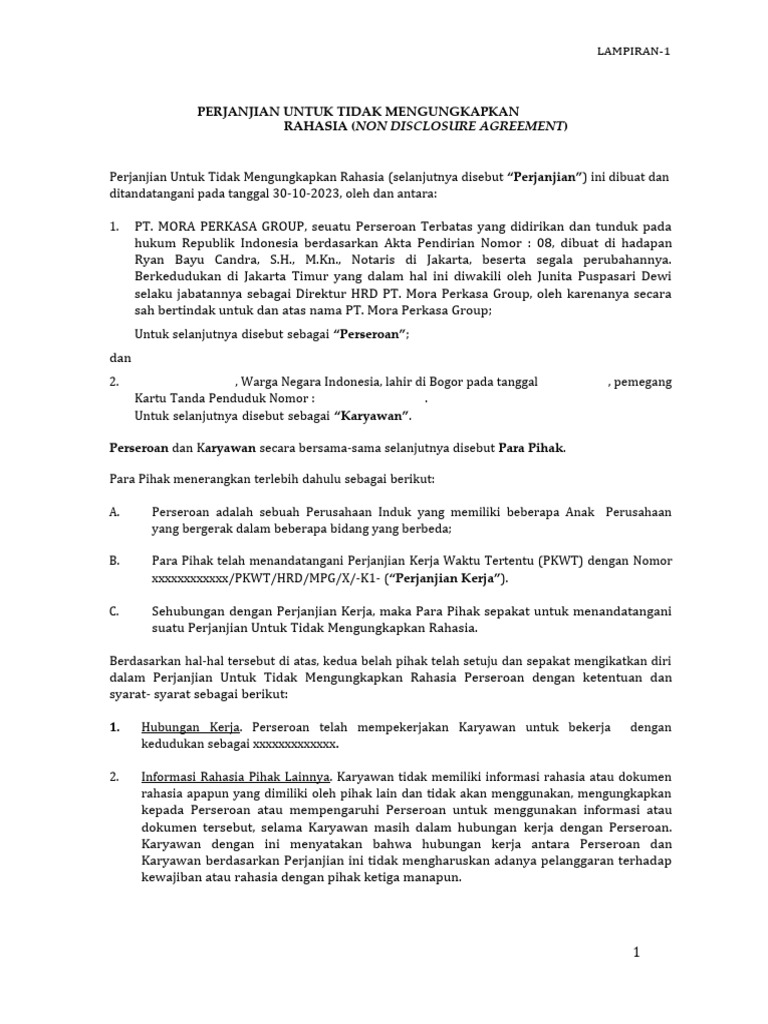 NDA PT Mora Perkasa Group 2023 | PDF