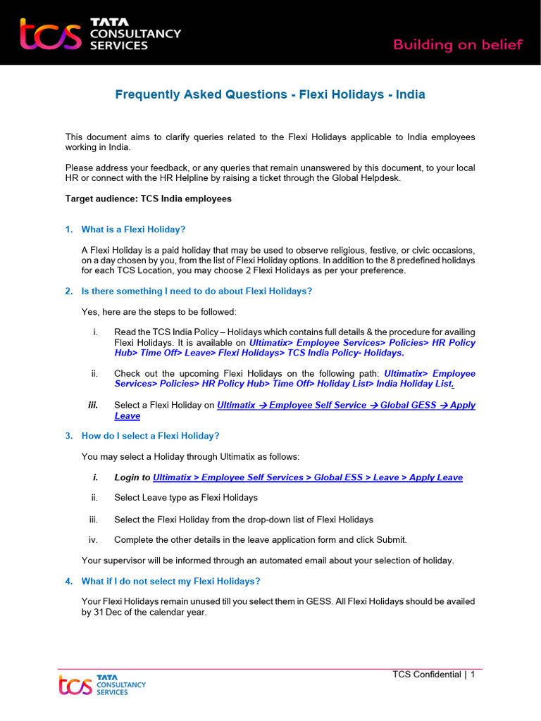 TCS India - FAQs For Flexi Holidays | PDF | Computing