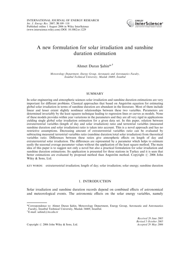 A New Formulation For Solar Irradiation and Sunshine | PDF | Least ... A New Formulation For Solar Irradiation and Sunshine | PDF | Least ...