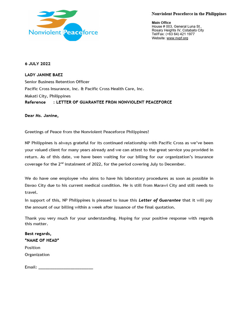 Letter of Guarantee For Hmo | PDF