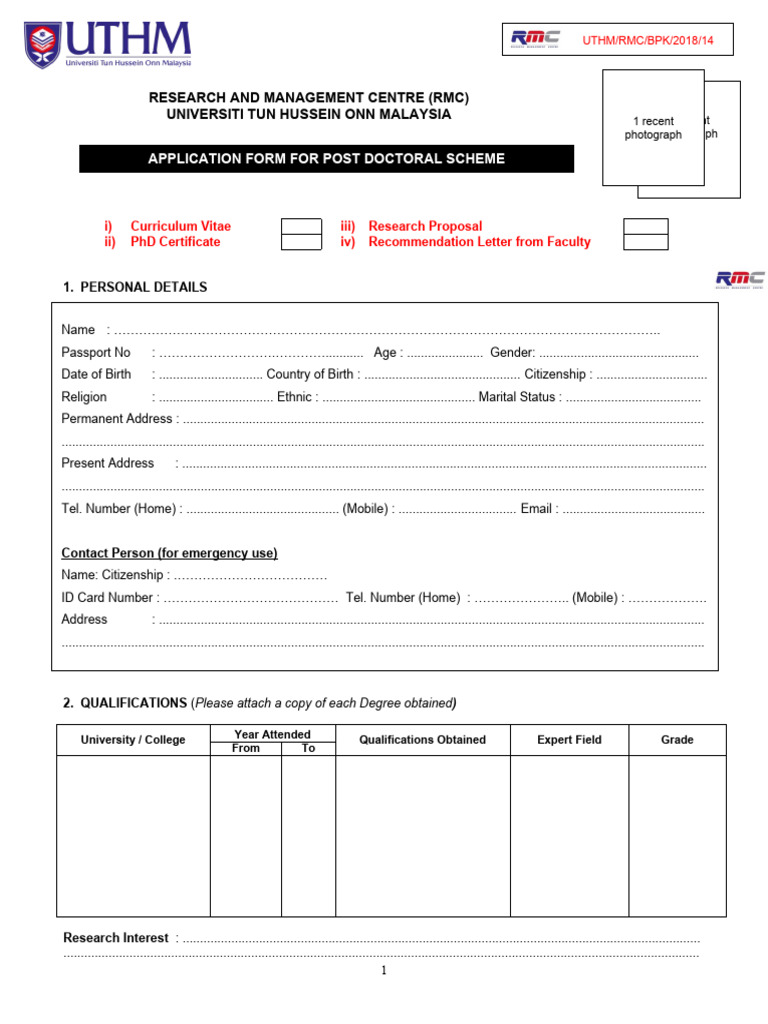 14.post Doctoral Form | PDF | Government And Personhood