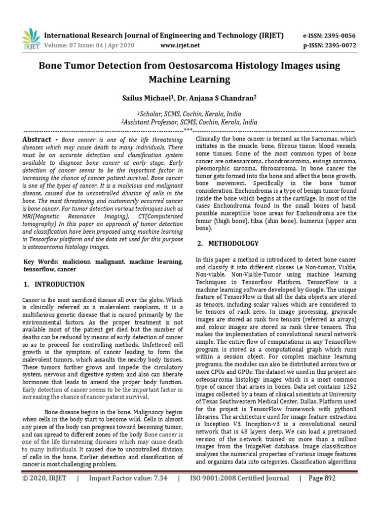 Bone Tumor Detection From Oestosarcoma Histology Images Using | PDF | Cancer | Sarcoma