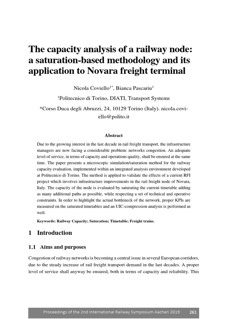 The Capacity Analysis of A Railway Node: A Saturation-Based Methodology and Its Application To ...