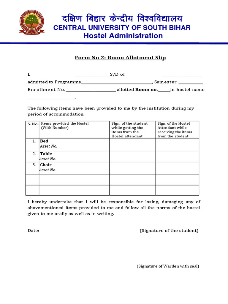 Form 2 Room Allotment Slip 2 | PDF