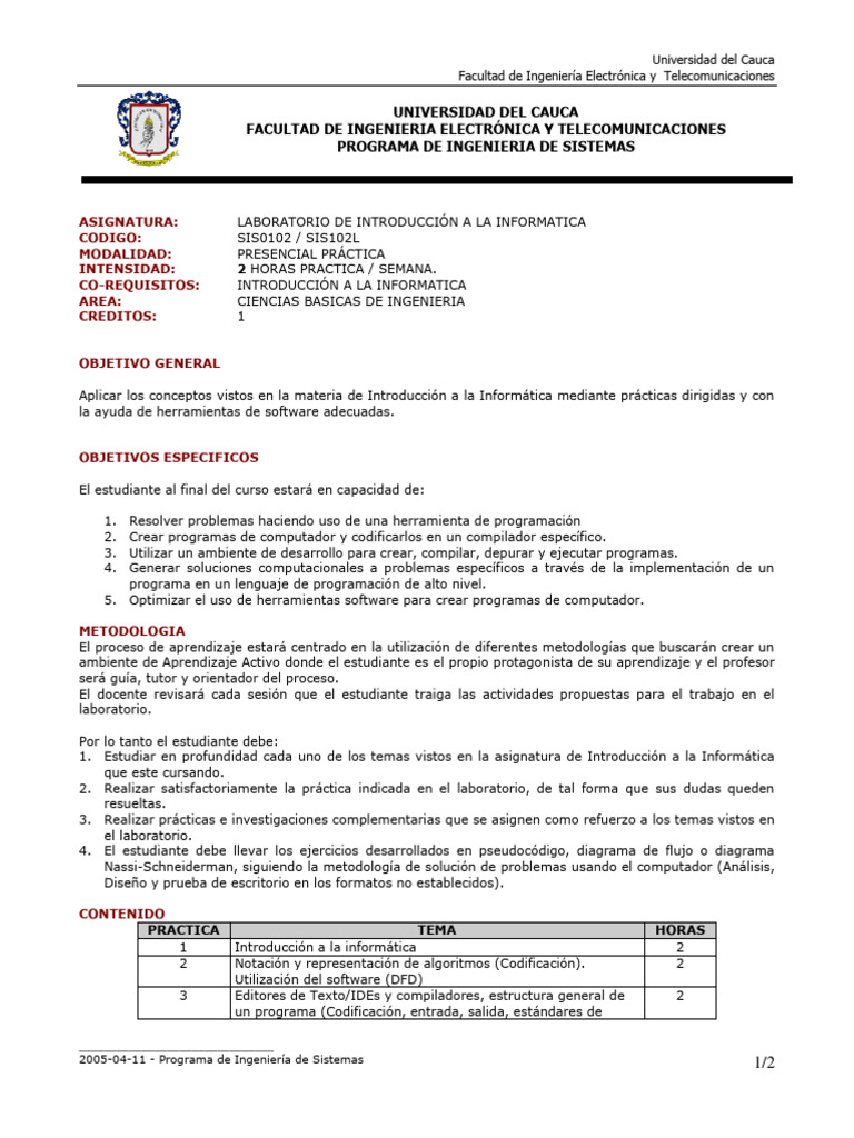 2005-04-11 Laboratorio de Introducción A La Informatica | Descargar gratis PDF | Programa de ...