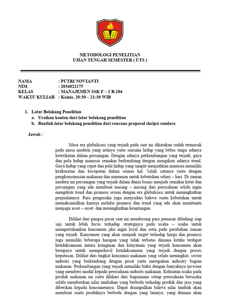 UTS Metodologi Penelitian | PDF