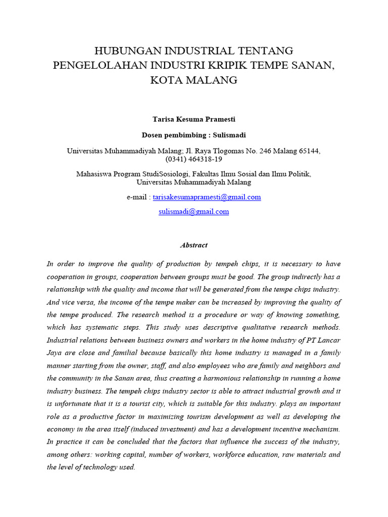 Tarisa - 112 - 2019 Luaran HUBUNGAN INDUSTRIAL | PDF | Fermented Foods ...