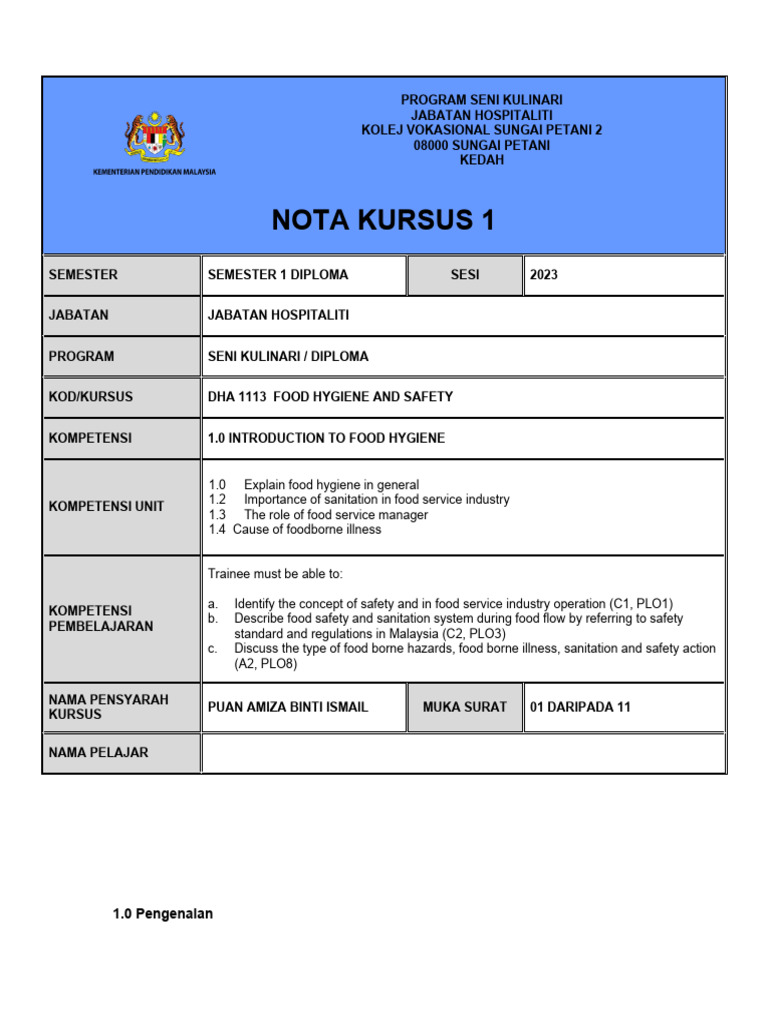 Nota Kursus 1 Intro | PDF