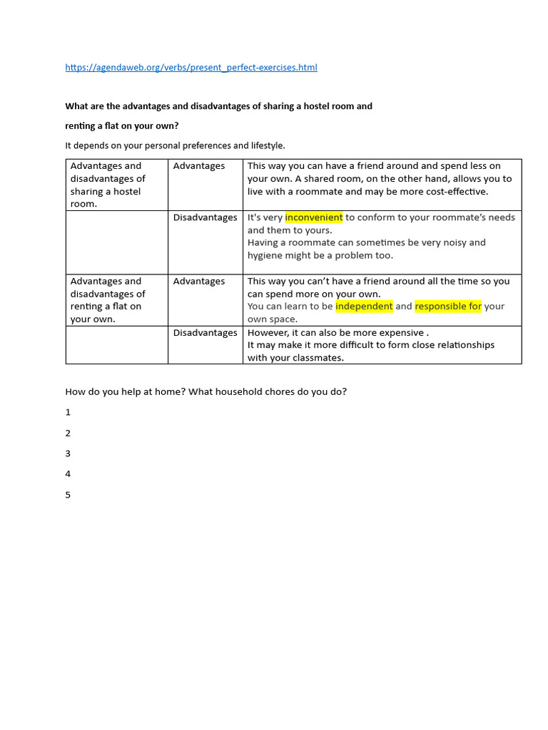 Advantages and Disadvantages of Sharing A Hostel Room Vs Own Room | PDF