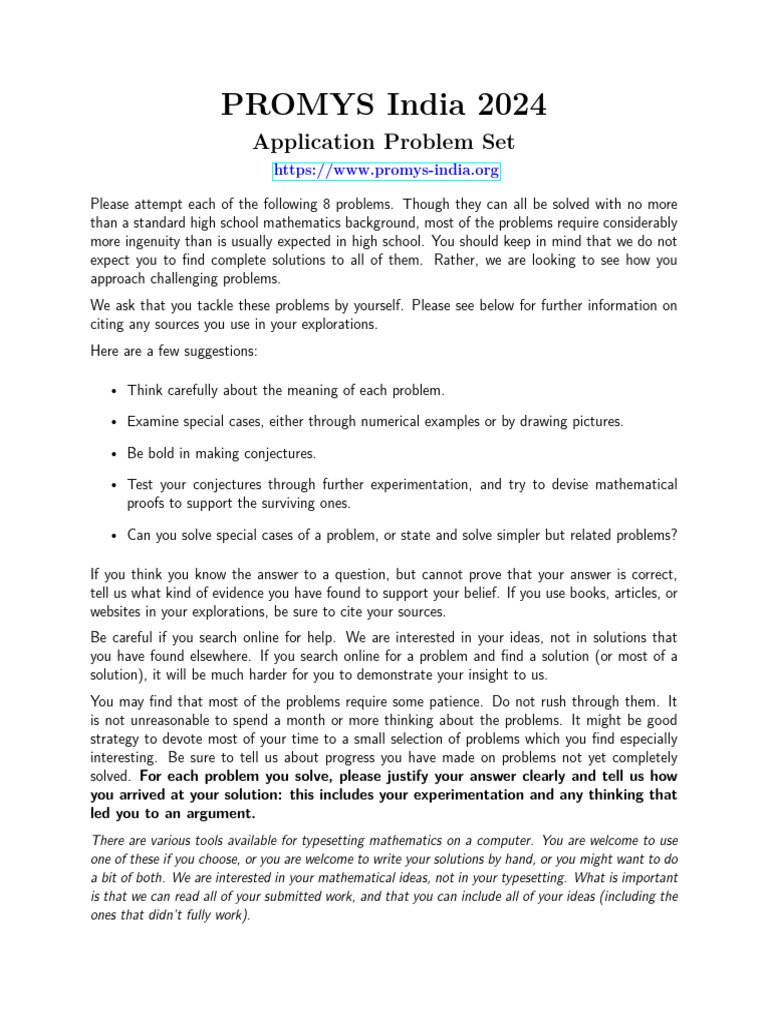 PROMYS India 2024 Application | PDF | Area | Conjecture