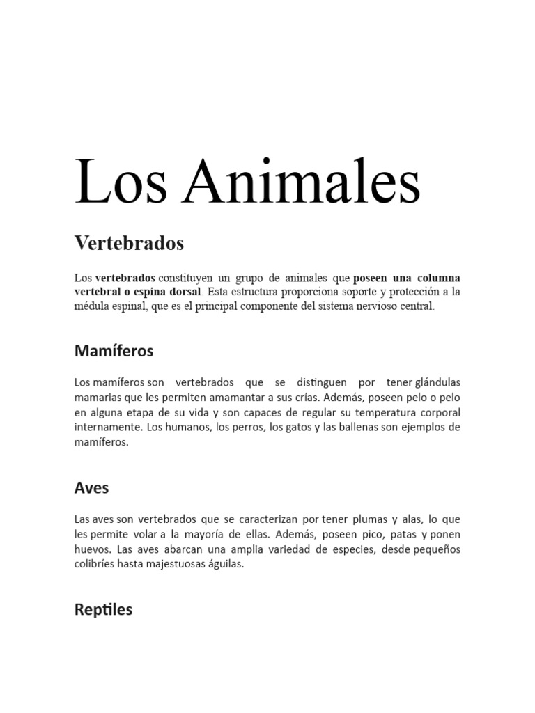 Los Animales | PDF | Vertebrados | Esqueleto