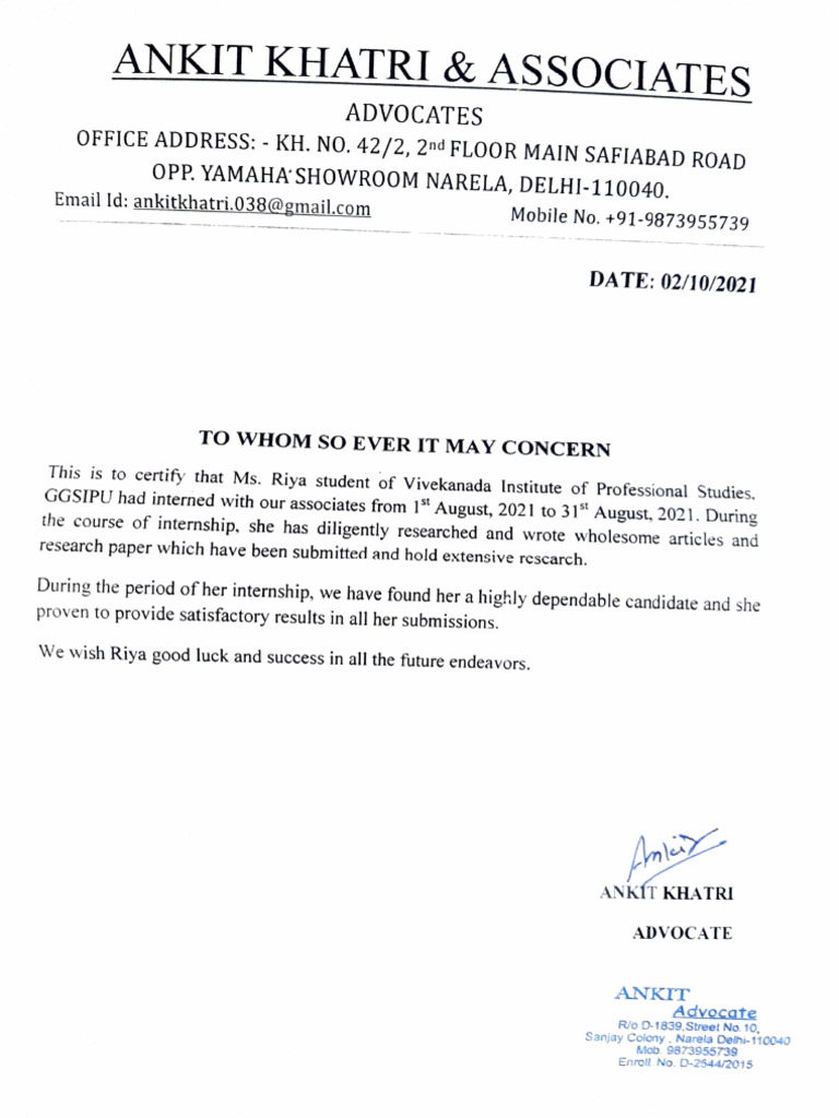 Internship Certification for Riya | PDF