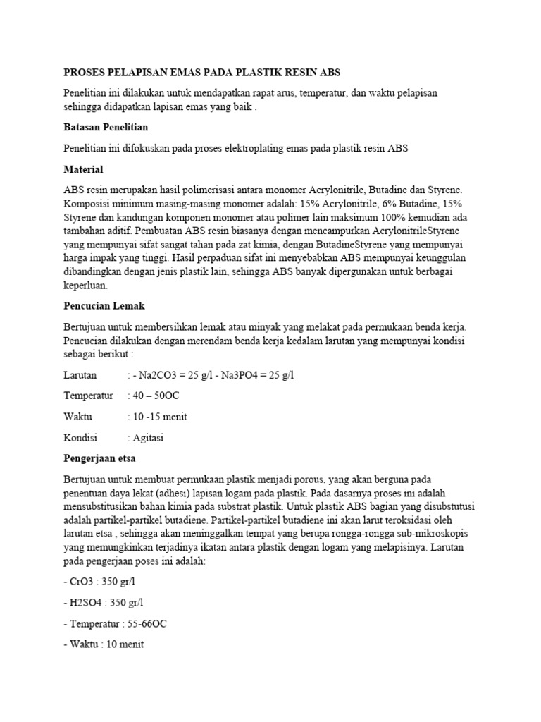 Proses Pelapisan Emas Pada Plastik Resin Abs | PDF