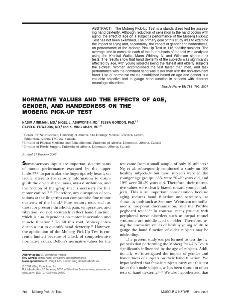 Normative Values and The Effects of Age, Gender, and Handedness On The ...
