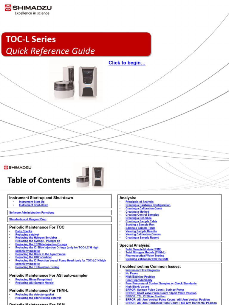 TOC L Quick Reference Guide PT | PDF | Total Organic Carbon | Syringe