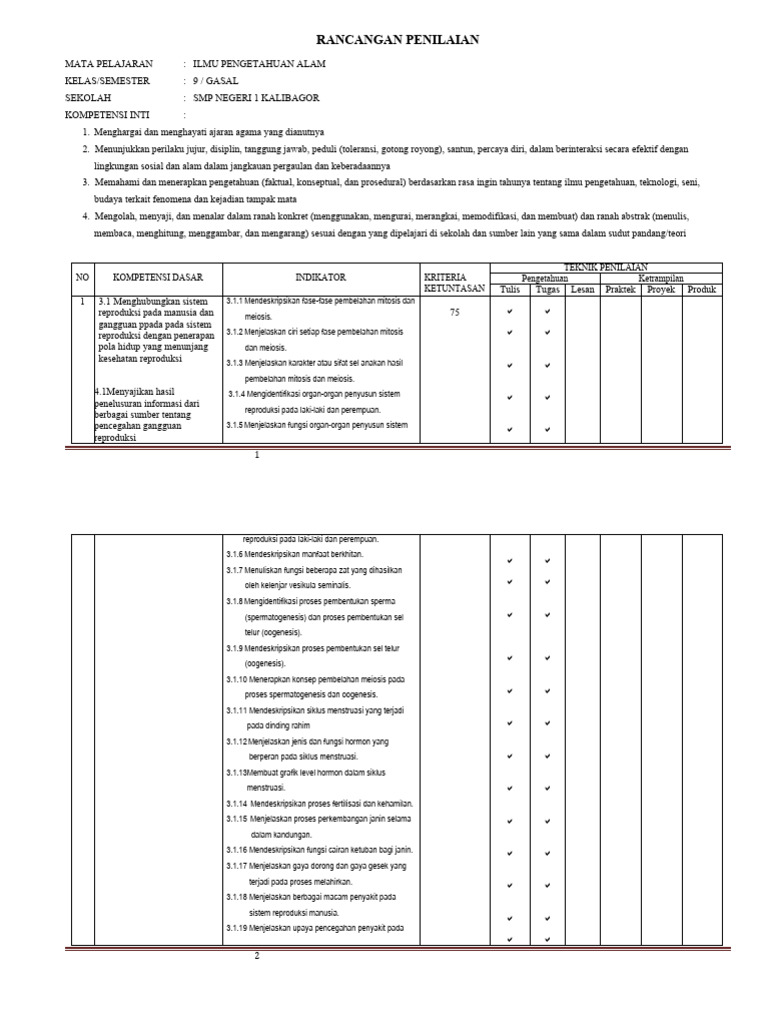 Program Penilaian Ipa Kelas 9 | PDF