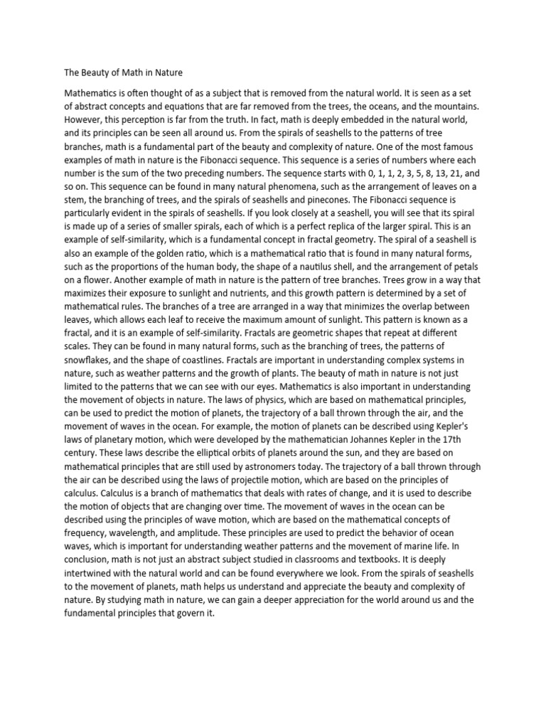 The Beauty of Math in Nature | PDF | Pattern | Mathematics