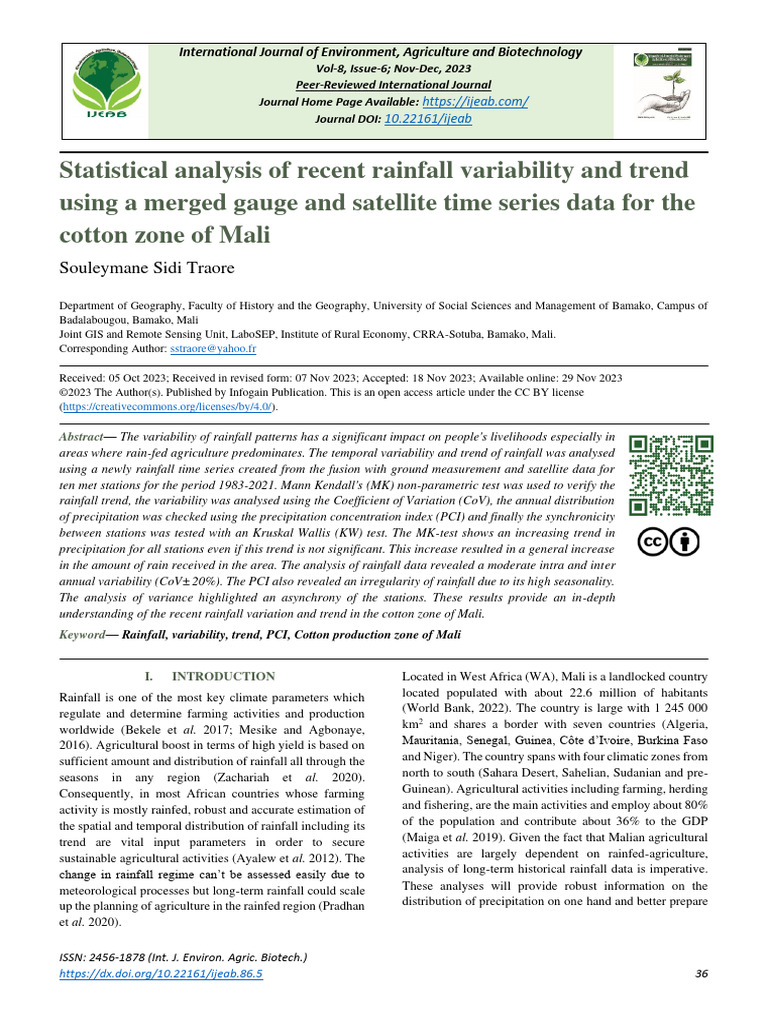 Statistical Analysis Of Recent Rainfall Variability And Trend Using A
